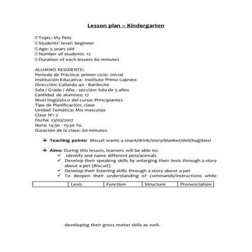 Lesson Plan Kindergarten - Class 2 | PDF