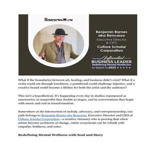 Benjamin Barnes aka Bencasso_ Healing Mental Health Through Music, Art ...