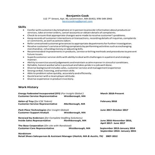 Benjamin Cook Resume | PDF