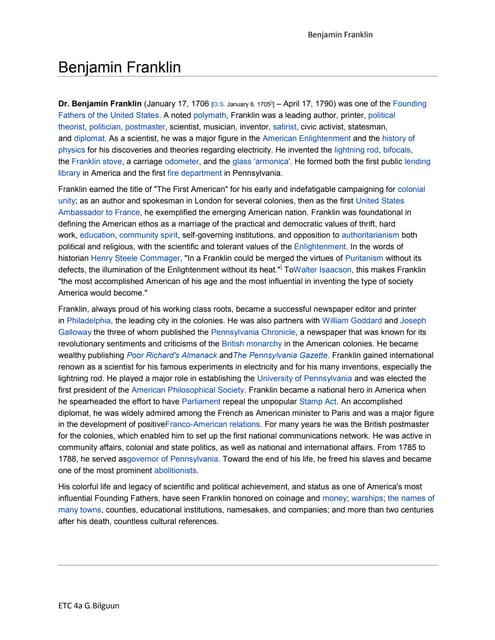 The life of benjamin franklin | PPTX | Politics
