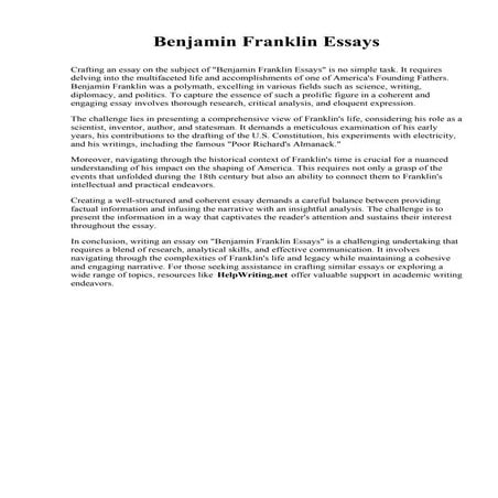 Benjamin Franklin Essays. Drake University | PDF