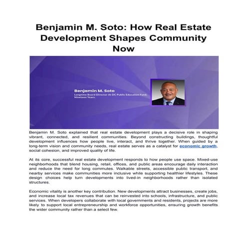 Benjamin M. Soto How Real Estate Development Shapes Community Now | PDF