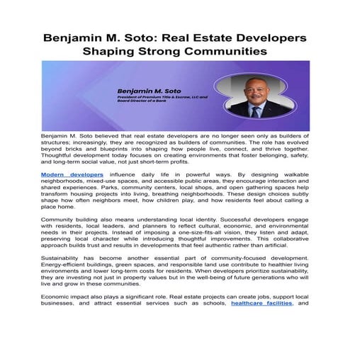 Benjamin M. Soto How Real Estate Development Shapes Community Now | PDF