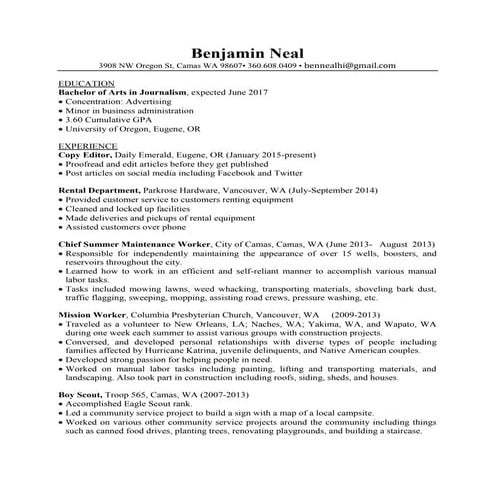 Benjamin neal resume