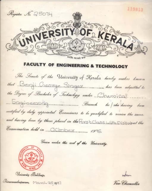 Btech Certificate Pdf