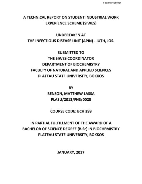 SIWES TECHNICAL REPORT SAMPLE | PDF