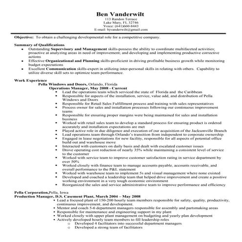 Ben Vanderwilt Resume | PDF