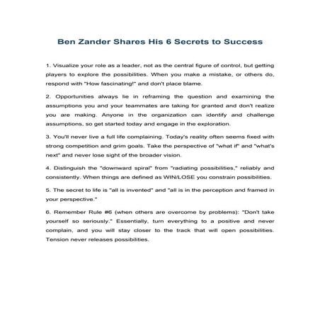 Ben Zander Shares His 6 Secrets To Success | DOC