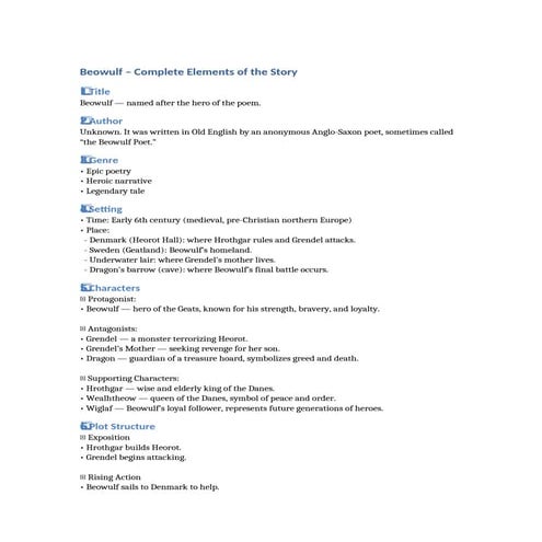 Beowulf Complete Details of Story Analysis | DOCX