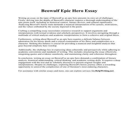 Beowulf Epic Hero Essay. Mt. Hood Community College | PDF