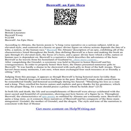 Beowulf Essay Epic Hero | PDF | Large Animals | Pets