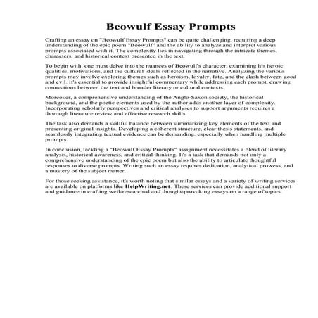 Beowulf Essay Prompts. . Beowulf Essay Addictionary | PDF