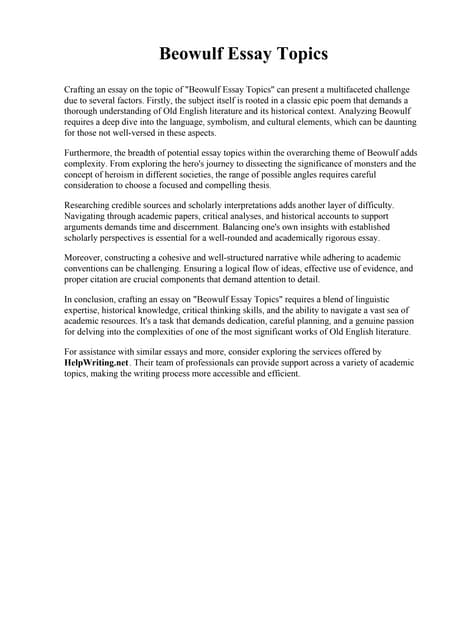 Essay Topics For Beowulf.pdf | Books and Literature