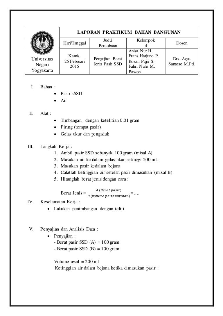 Laporan Praktikum Bahan Bangunan 1 Pengujian Berat Jenis Pasir