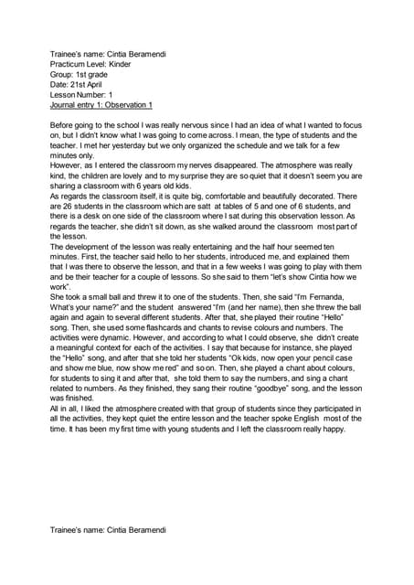 Observation reflection | DOCX | Homework and Study | Education