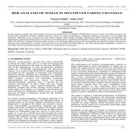 Ber analysis of wi max in multipath fading channels | PDF