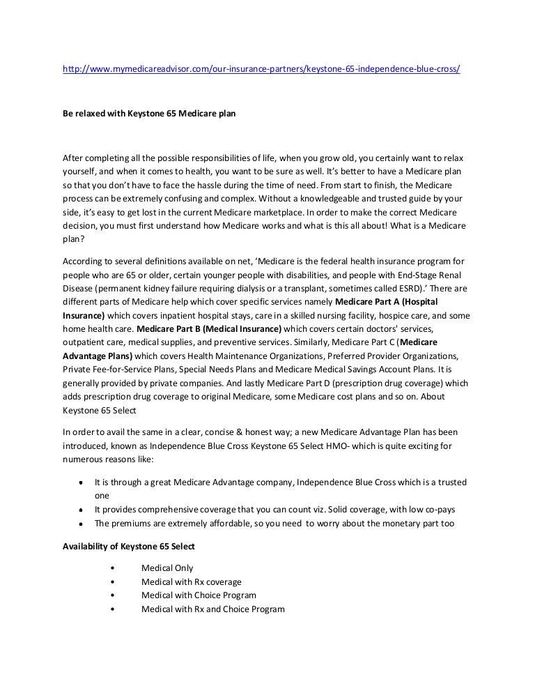 Be relaxed with keystone 65 medicare plan