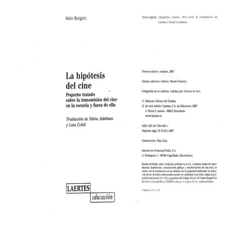 La hipótesis del cine de: Alain Bergala | PDF