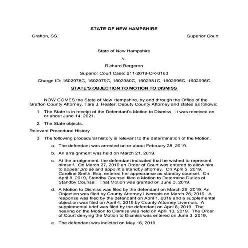 State's Objection to Motion to Dismiss (Filed by Deputy Grafton County ...