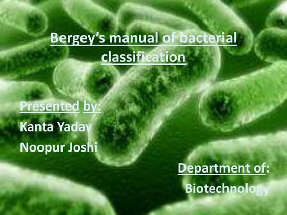Bergey's Manual of systematic bacteriology | PPT
