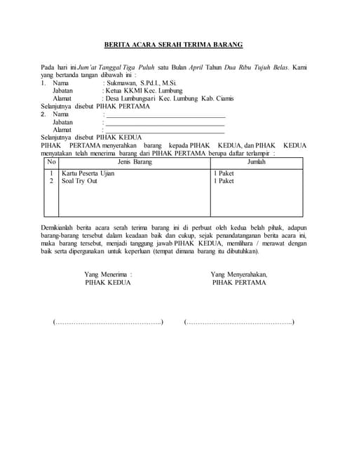 Contoh berita acara pemeriksaan dokumen | DOCX