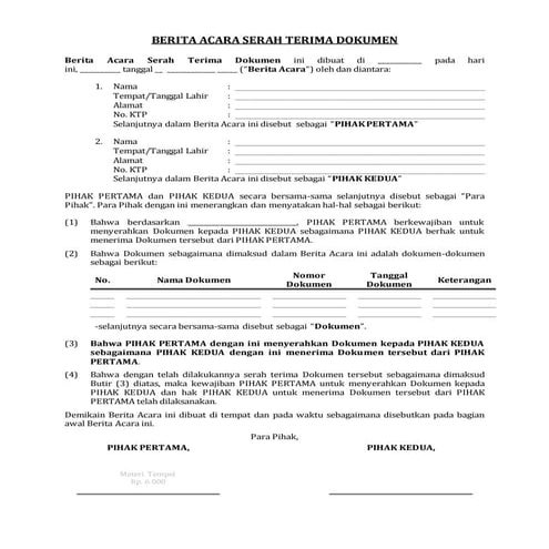 Contoh berita acara pemeriksaan dokumen | DOCX