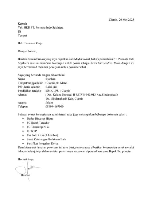 Surat lamaran | DOCX