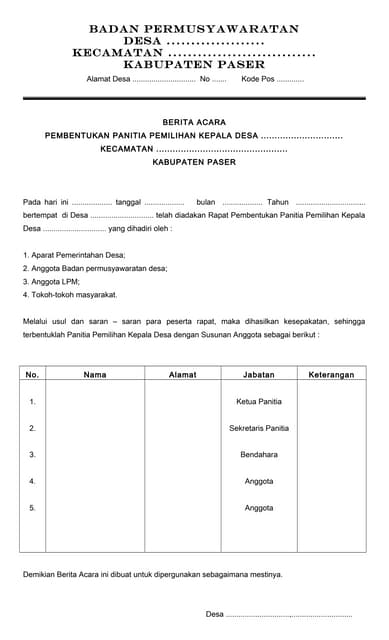 FORM PEMILIHAN KETUA RT