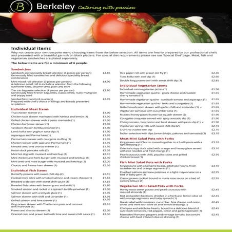 Berkeley Catering individual items | PDF