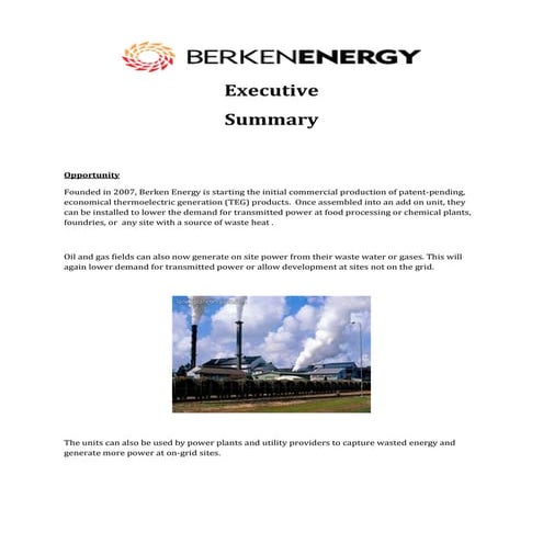 Berken executive summary_09272012 | PDF | Power and Energy Industry ...