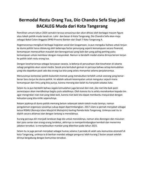 Dio Chandra Sefa, Politisi muda at Pks