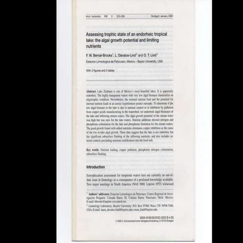 Planas y moreau natural eutrophication in a warm volcanic lake | PDF