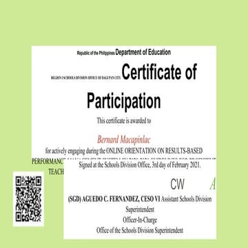 Certificate of participation for OORB Inset | PPTX