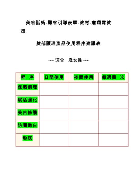 美容話術 療程建議單引導顧客-教材-詹翔霖教授-Bernice | DOC
