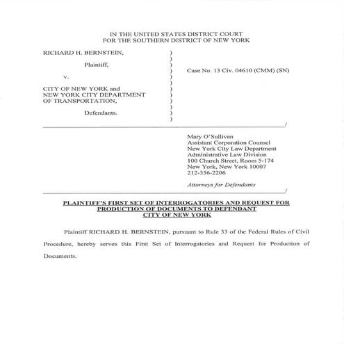 Bernstein v. City of New York - Plaintiff's Interrogatories | PDF
