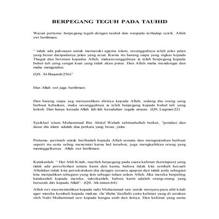 Berpegang teguh pada tauhid | PDF