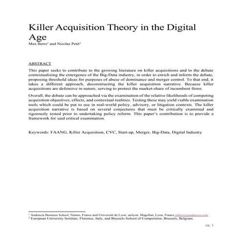 Berre Petit 2020 killer acquisition theory | PDF | Mergers and Acquisitions | Business Banking ...