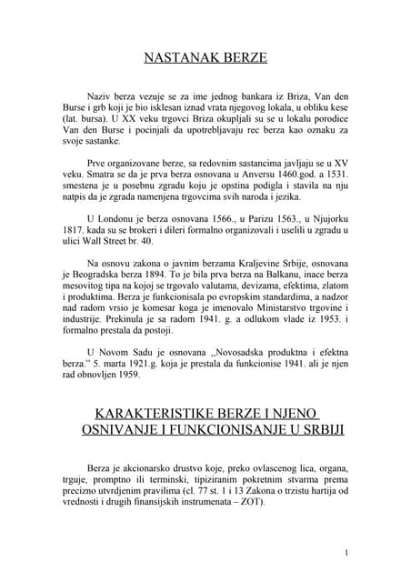 Pojam i vrste berze | PDF