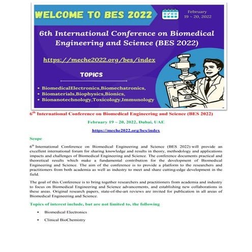 6th International Conference on Biomedical Engineering and Science (BES ...