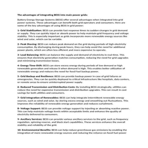 Battery Energy Storage Systems | PPTX