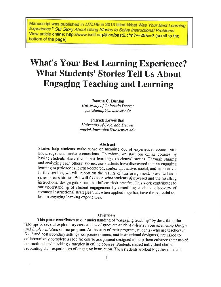 What’s your best learning experience? What students’ stories tell us