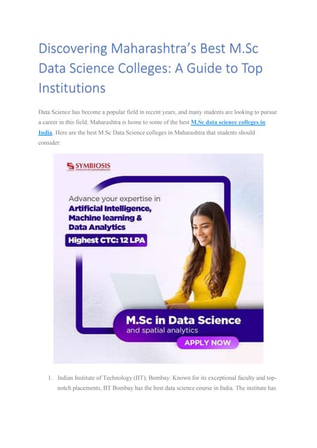 M.Sc Data Science in India: A Promising Career Option | DOCX | Educational Assessment | Education