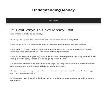 Best Ways To Save Money Fast | PDF
