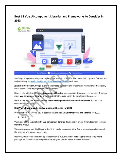 Best 15 Vue Ui Component Libraries And Frameworks To Consider In 2023pdf