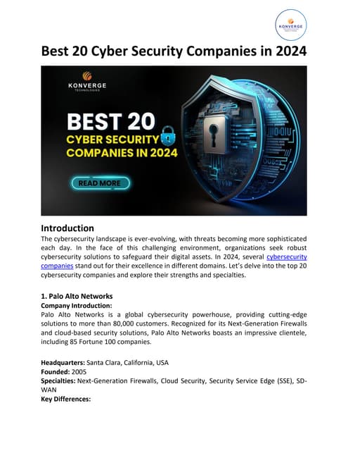 Top 20 Cyber Security Companies 2024 | Best Cybersecurity Firms | PDF Top 20 Cyber Security Companies 2024 | Best Cybersecurity Firms | PDF