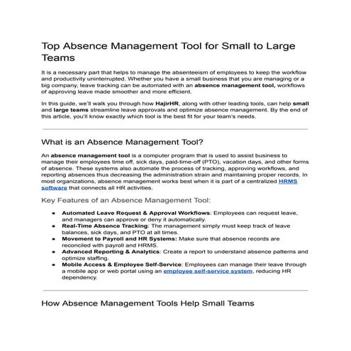 Top absence management tool for small to large teams | PDF
