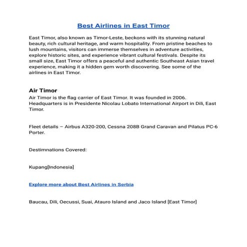 "Top Airlines in East Timor: Discover the Best Carriers for Your ...