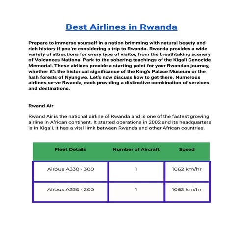 "Top Airlines in Rwanda: Your Guide to the Best Carriers for Domestic ...