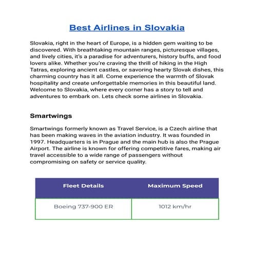 "Top Airlines in Slovakia: The Best Carriers for Exceptional Service ...