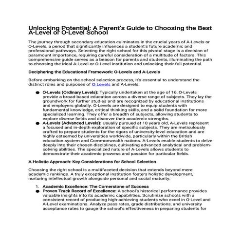 A Guide to the Best A-Level and O-Level Schools: Finding the Right Fit ...